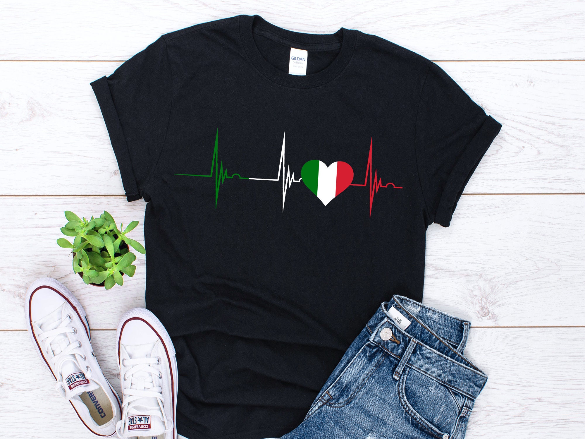 Italy Heart T Shirt, Italian Heartbeat EKG Pulse T-shirt, Italia Tee ...