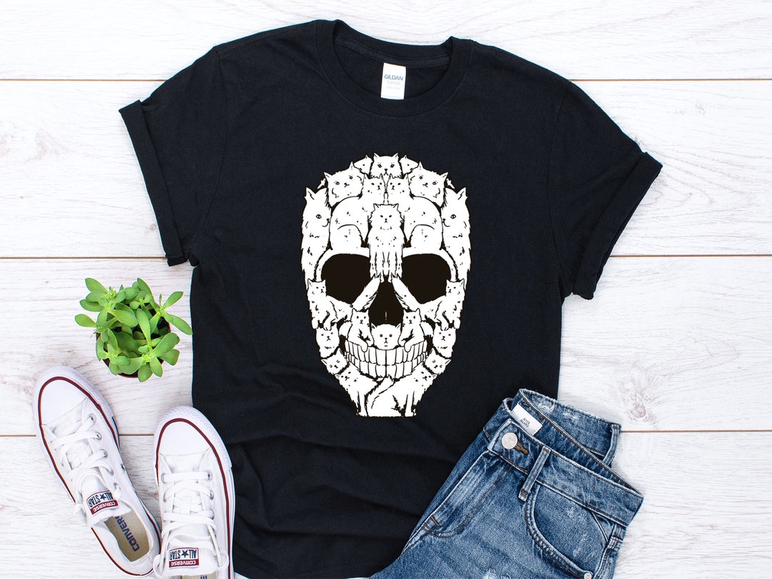 Skull Head Cat Shirt, Funny Cat Shirt, Cat Gift Women, Cat Lover Shirt ...