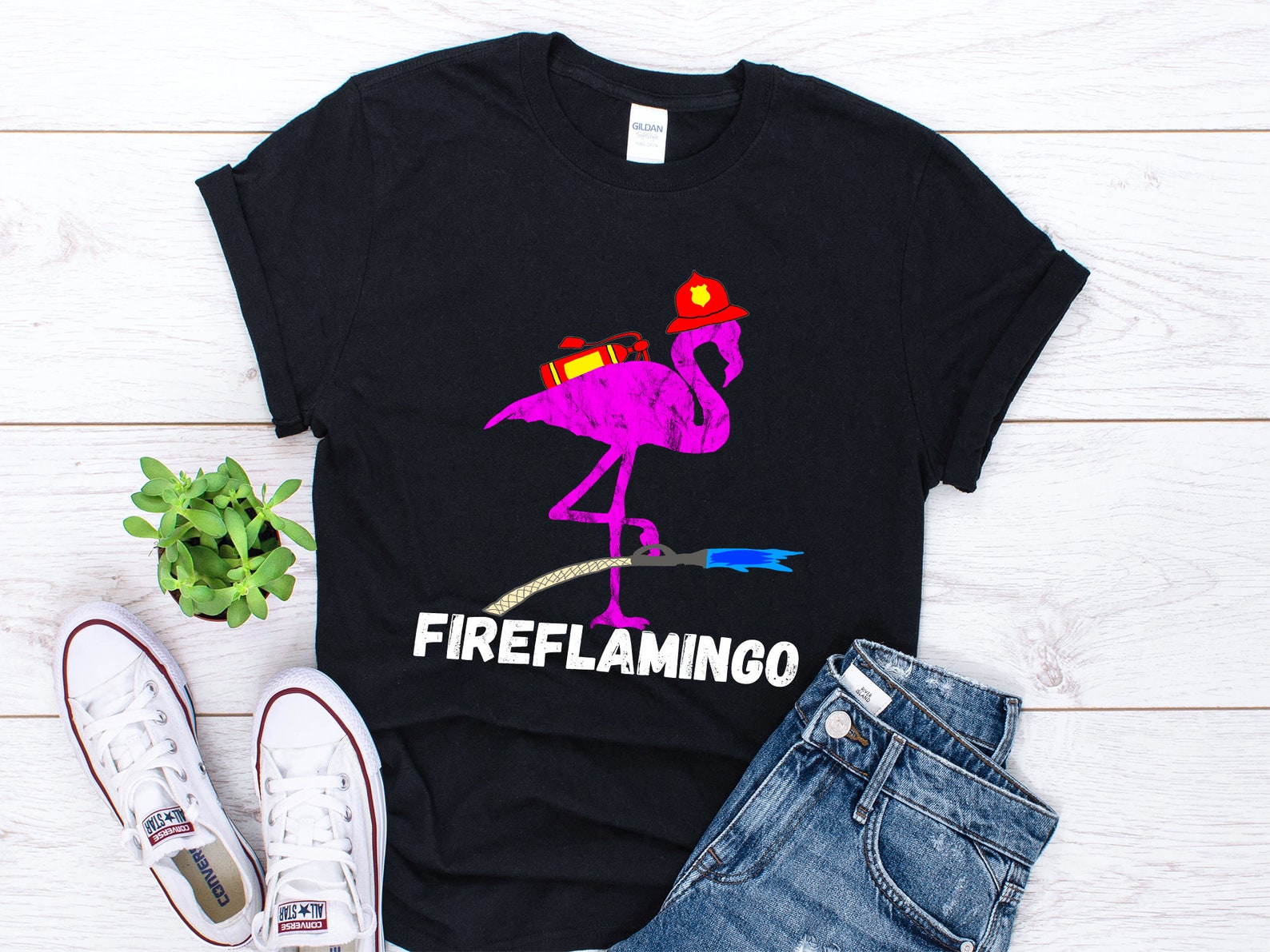 Fire Fighter Shirt, Fire Fighter Flamingo Shirt, Funny Flamingo Shirt ...