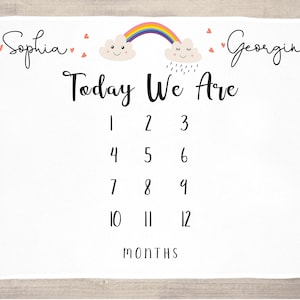 Personalized Rainbow Milestone Mat, Twins Age Blanket, Twins Gift Idea ...
