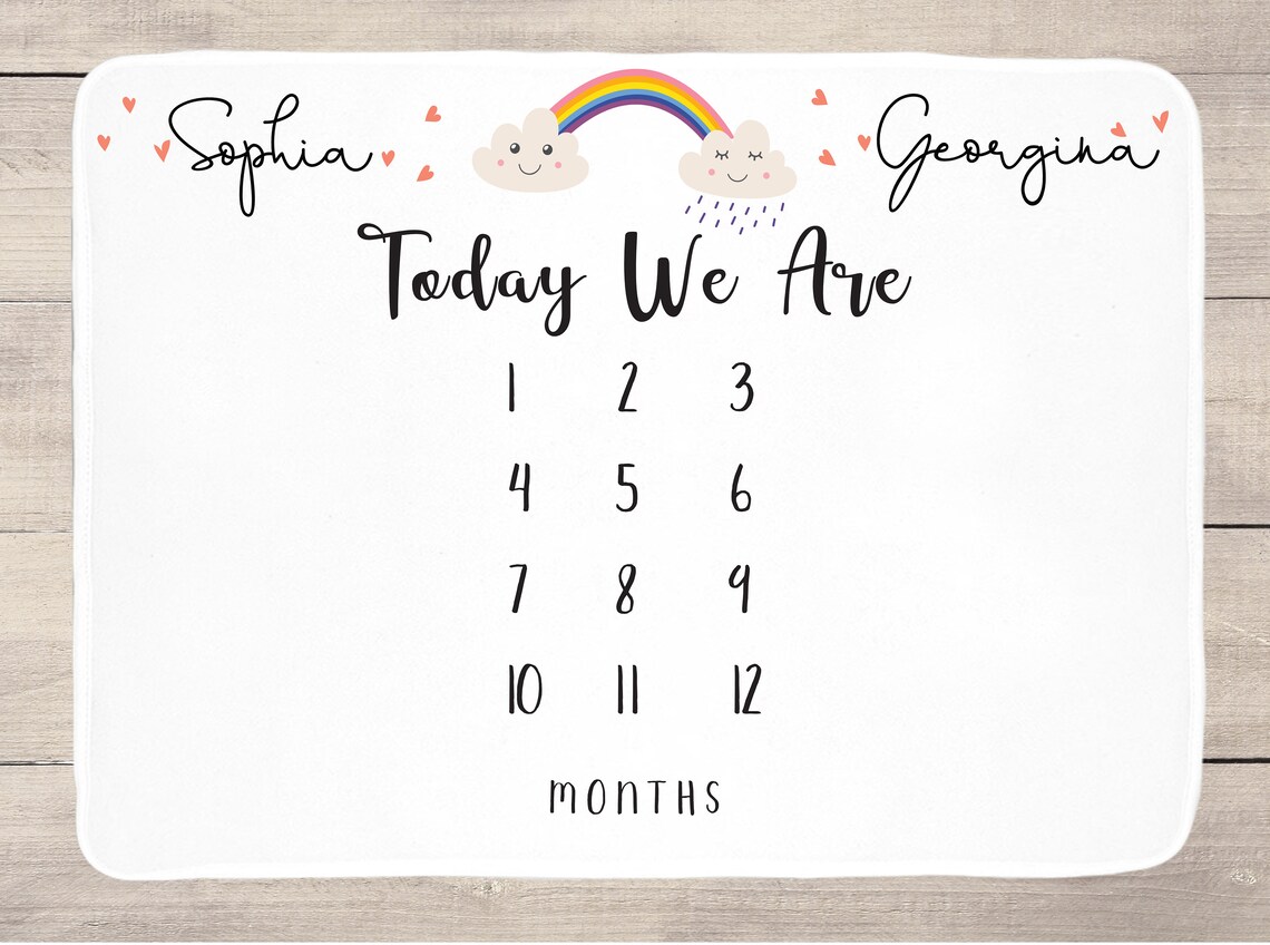 Personalized Rainbow Milestone Mat Twins Age Blanket Twins - Etsy