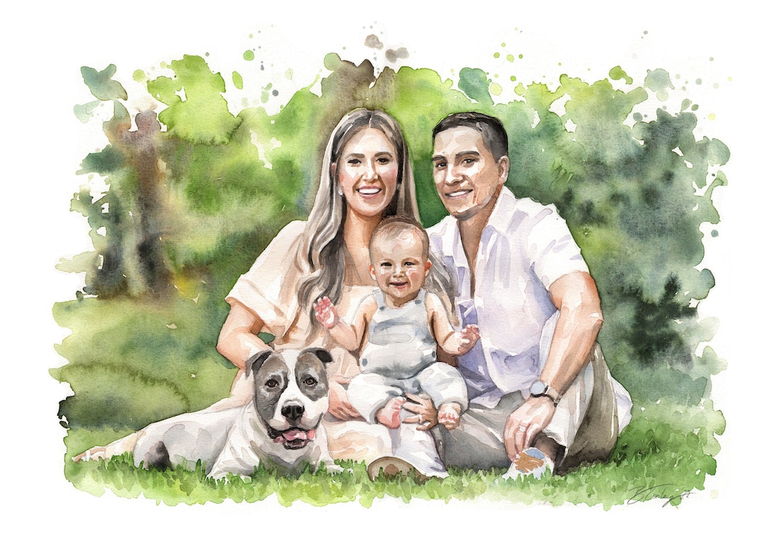 Watercolour Family Portrait, Handmade - Etsy