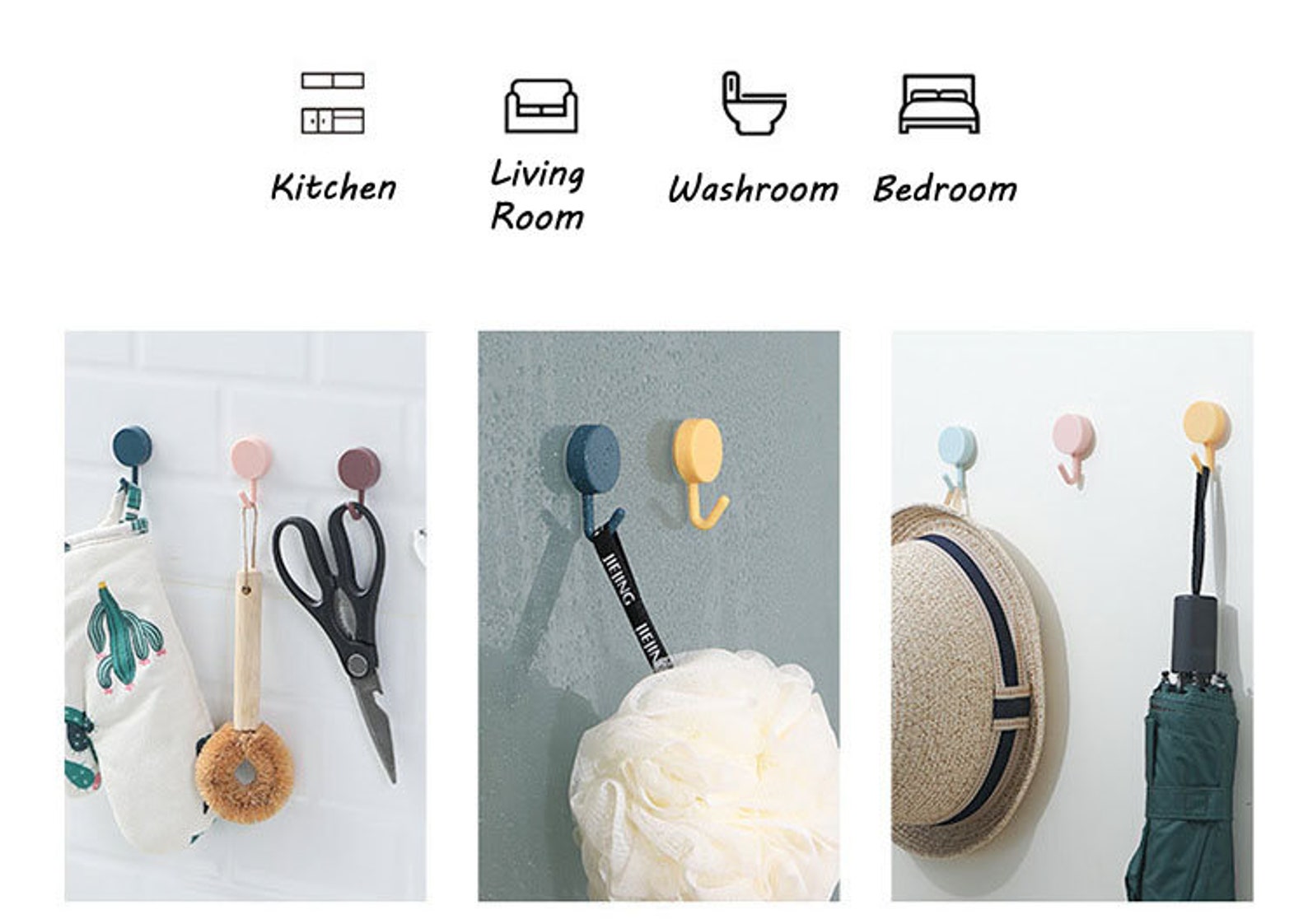 4 pcs Self Adhesive Wall Hooks Reusable Hooks Mix and | Etsy