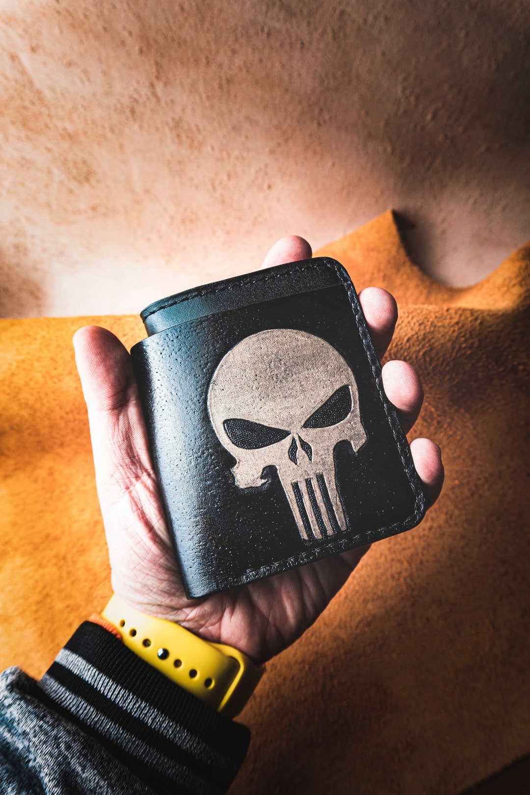 Handmade Punisher Black Leather Wallet, Gift for Him - Etsy