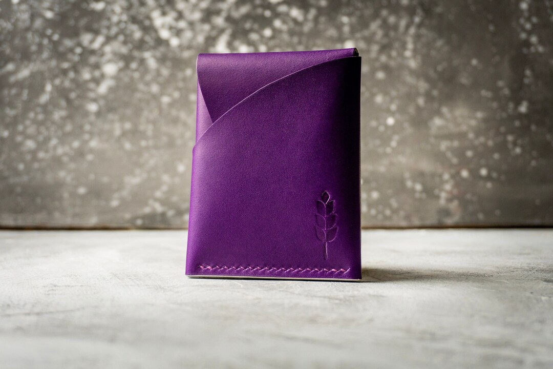Personalized Violet Leather Gift, Leather Card Holder, Minimalist EDC ...