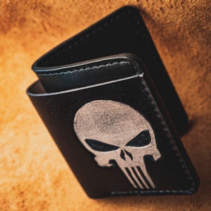 Handmade Punisher Black Leather Wallet, Gift for Him - Etsy