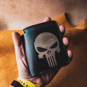 Handmade Punisher Black Leather Wallet, Gift for Him - Etsy
