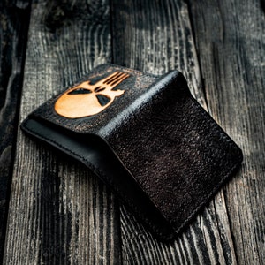 Handmade Punisher Black Leather Wallet Gift for Him - Etsy