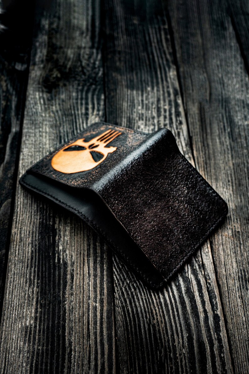 Handmade Punisher Black Leather Wallet Gift for Him - Etsy
