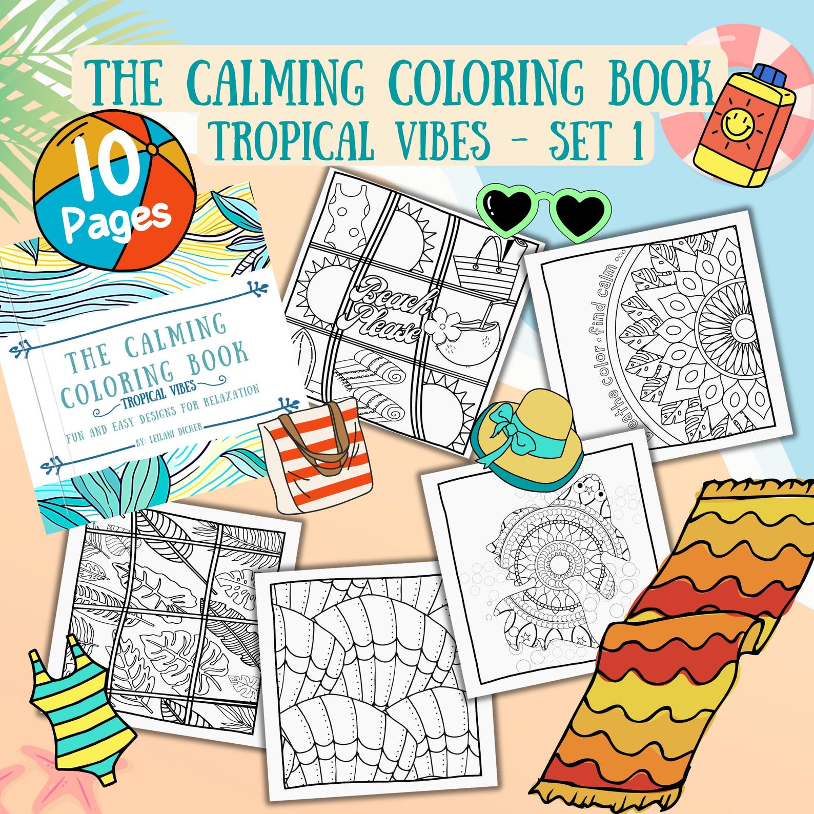 Tropical Coloring Pages Printable Relaxing Beach and Summer Designs for ...