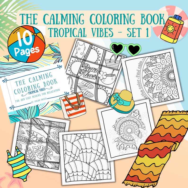 Tropical Coloring Pages Printable | Relaxing Beach and Summer Designs ...