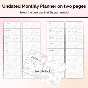 Simple Leaf Undated Monthly Calendar, Printable Month on Two Pages ...