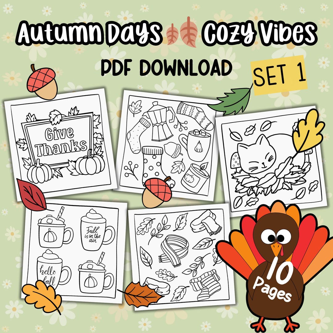Autumn Days Cozy Vibes Coloring Pages | 10 Relaxing Fall Designs ...