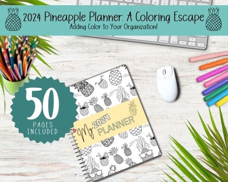 2024 Pineapple-themed Planner, Printable Calendar, Coloring Pages ...