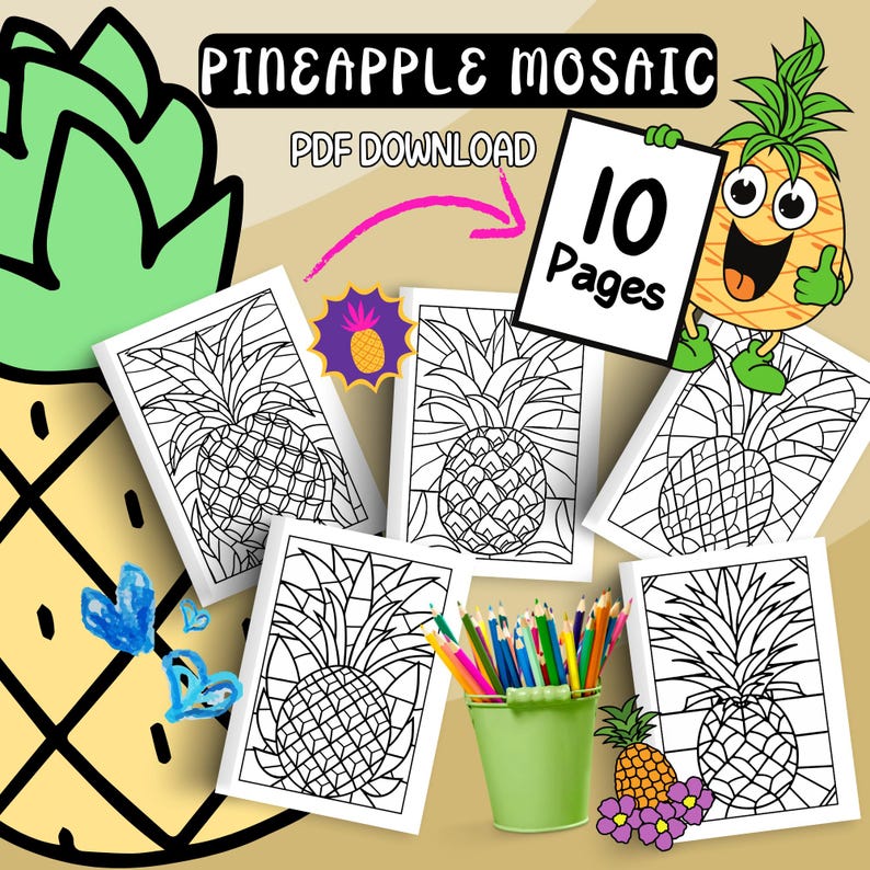 Coloring Pages Pineapple Mosaic | Tropical Art-inspired Designs for ...
