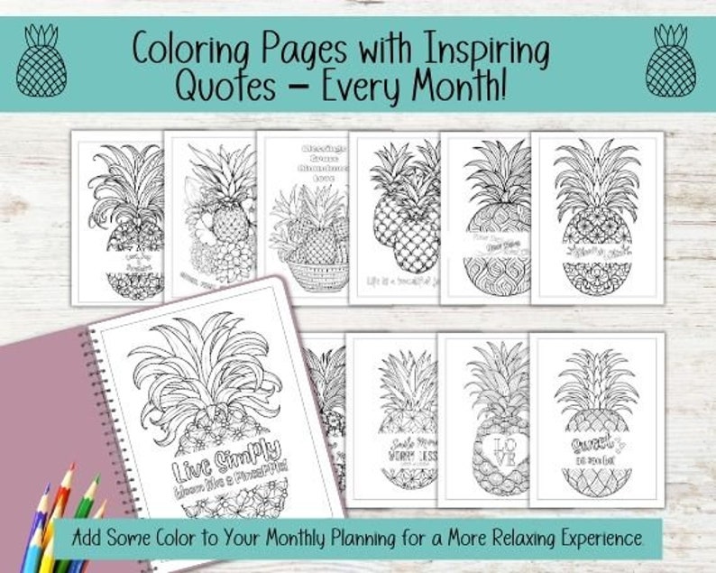 2024 Pineapple-themed Planner, Printable Calendar, Coloring Pages ...