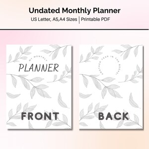 Simple Leaf Undated Monthly Calendar, Printable Month on Two Pages ...
