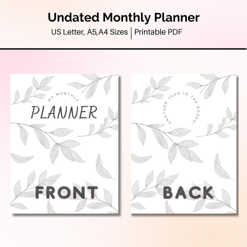 Simple Leaf Undated Monthly Calendar, Printable Month on Two Pages ...