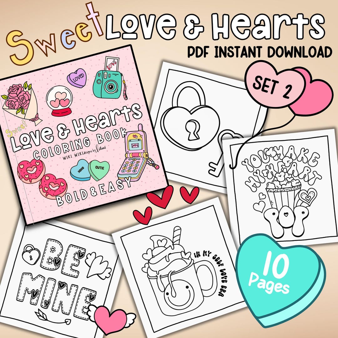 Valentines Day Coloring Pages-sweet Love & Hearts | 10 Printable ...