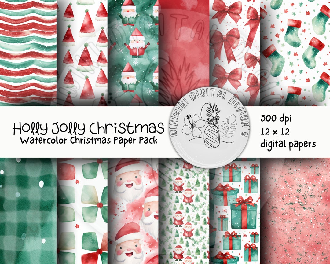 Christmas Digital Paper Red holiday Scrapbook Paper Santa Backgrounds ...
