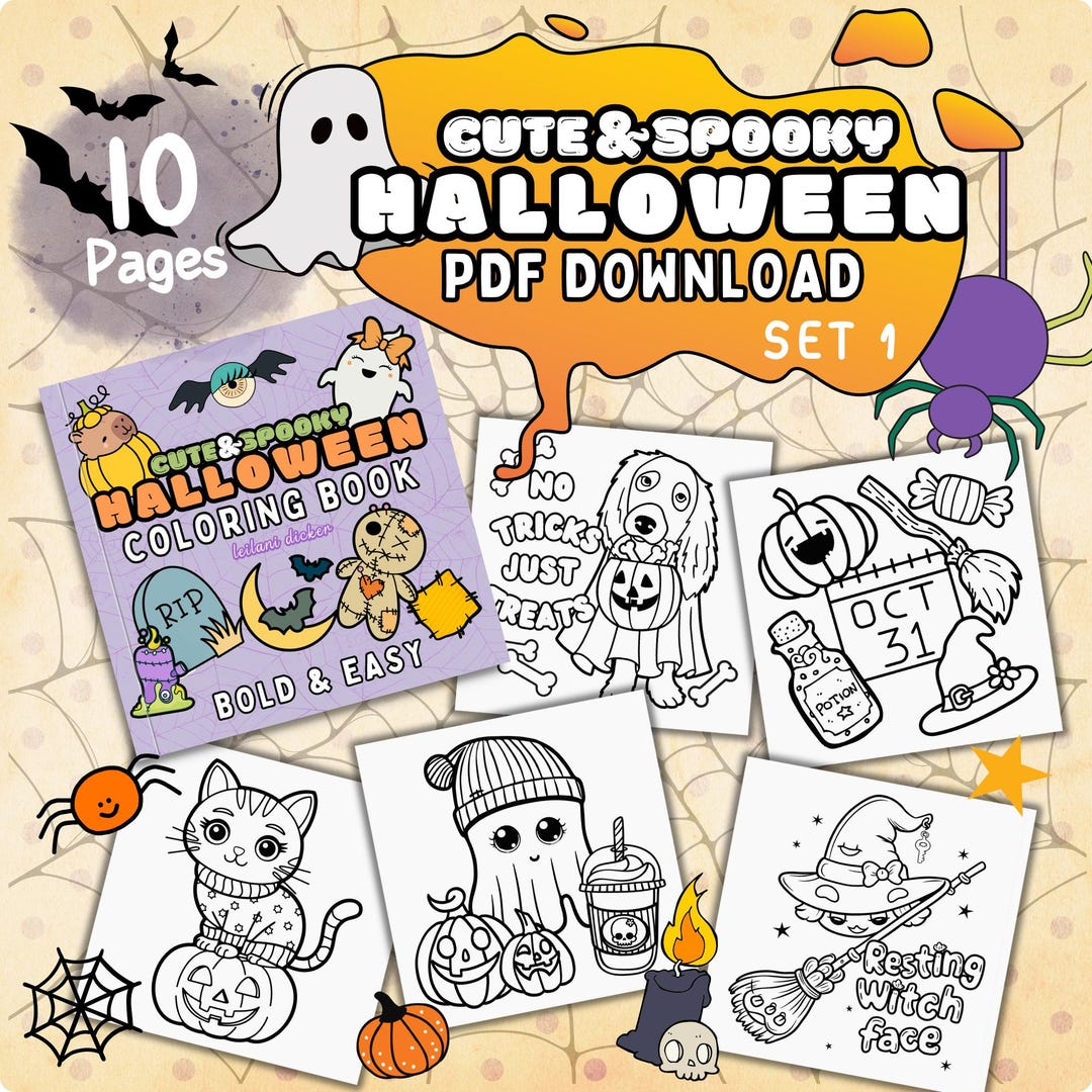 Halloween Coloring Pages | 10 Cute Spooky Designs | Perfect for Parties ...