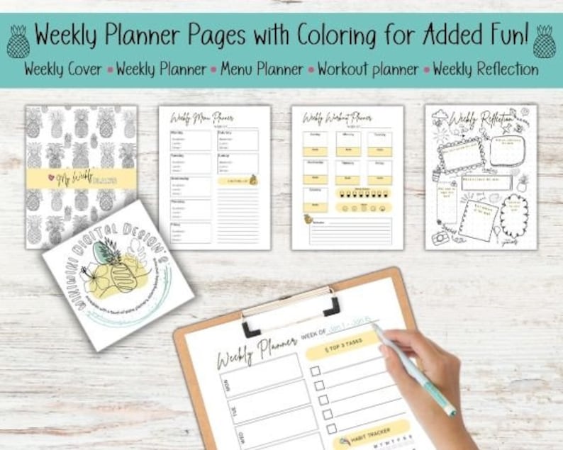 2024 Pineapple-themed Planner, Printable Calendar, Coloring Pages ...