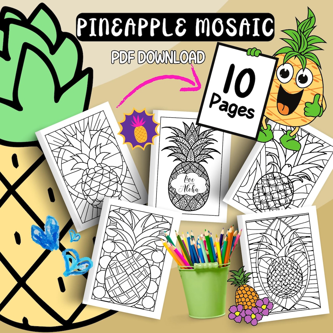 Coloring Pages Pineapple Mosaic | Tropical Art-inspired Designs for ...