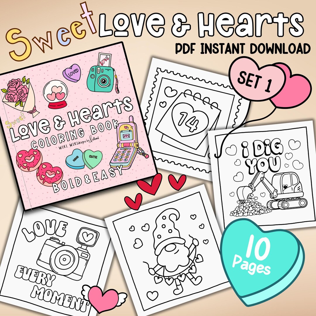 Sweet Love and Hearts Coloring Pages 10 Fun Valentine's for Kids Teens ...