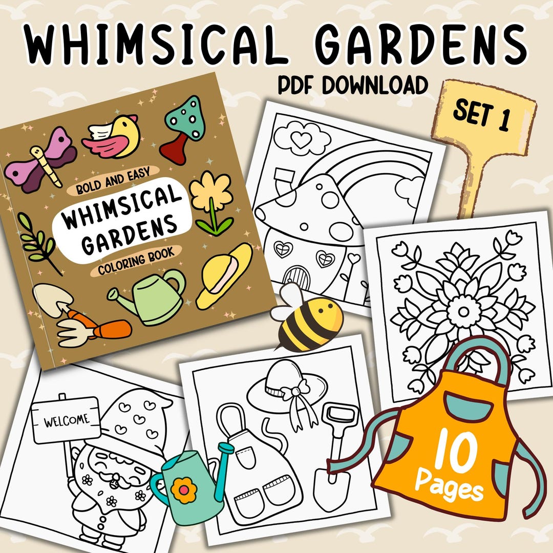 Whimsical Gardens Coloring Pages 10 Easy Designs for Adults, Kids ...