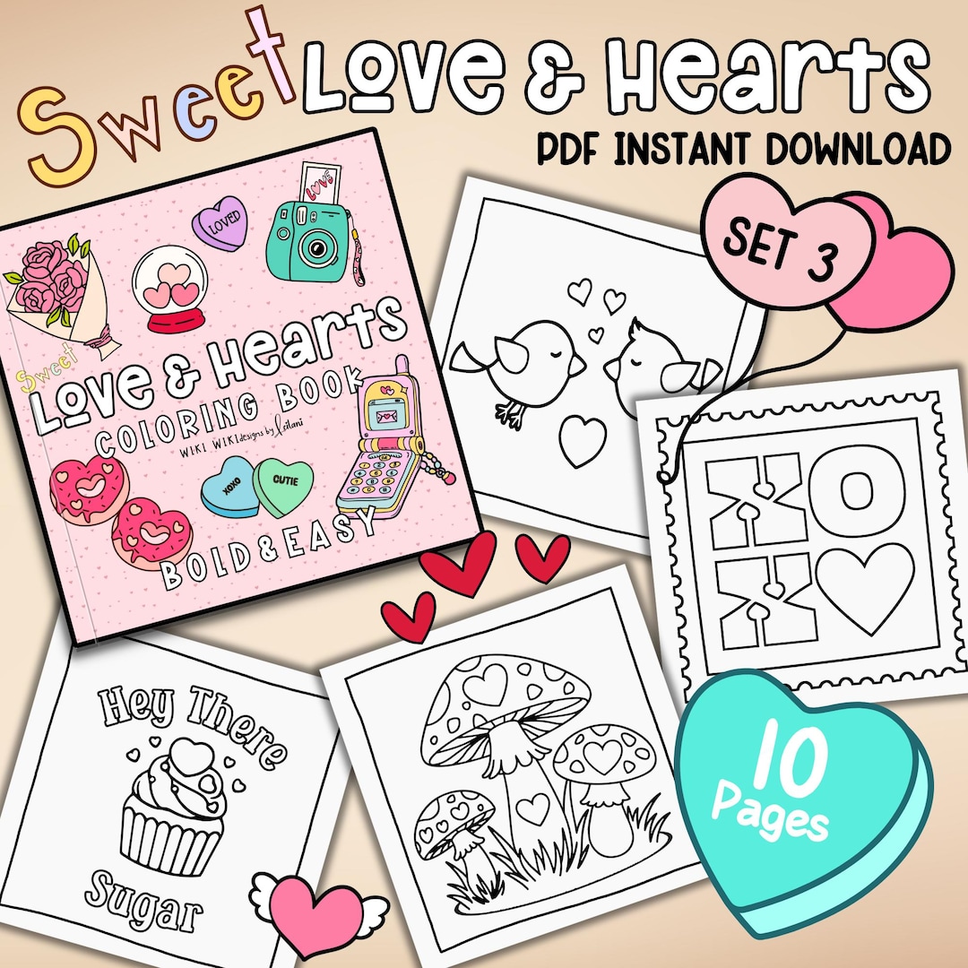 Valentines Day Coloring Pages-sweet Love & Hearts | 10 Printable ...