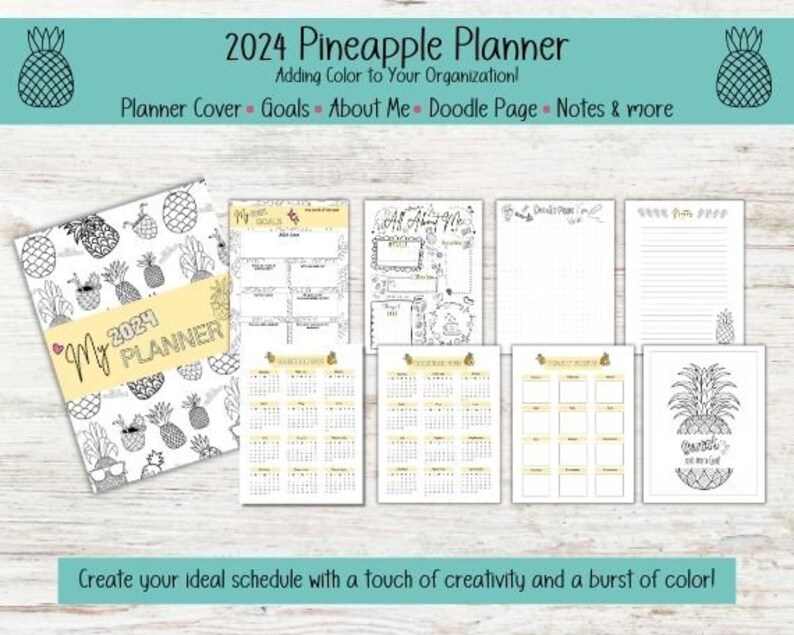 2024 Pineapple-themed Planner, Printable Calendar, Coloring Pages ...