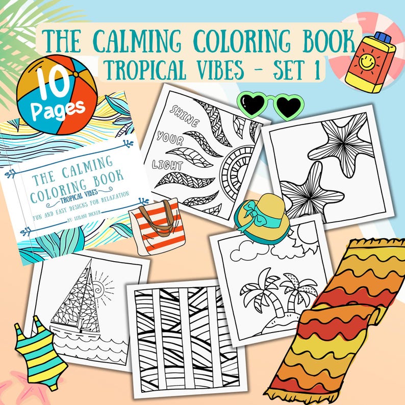 Tropical Coloring Pages Printable | Relaxing Beach and Summer Designs ...
