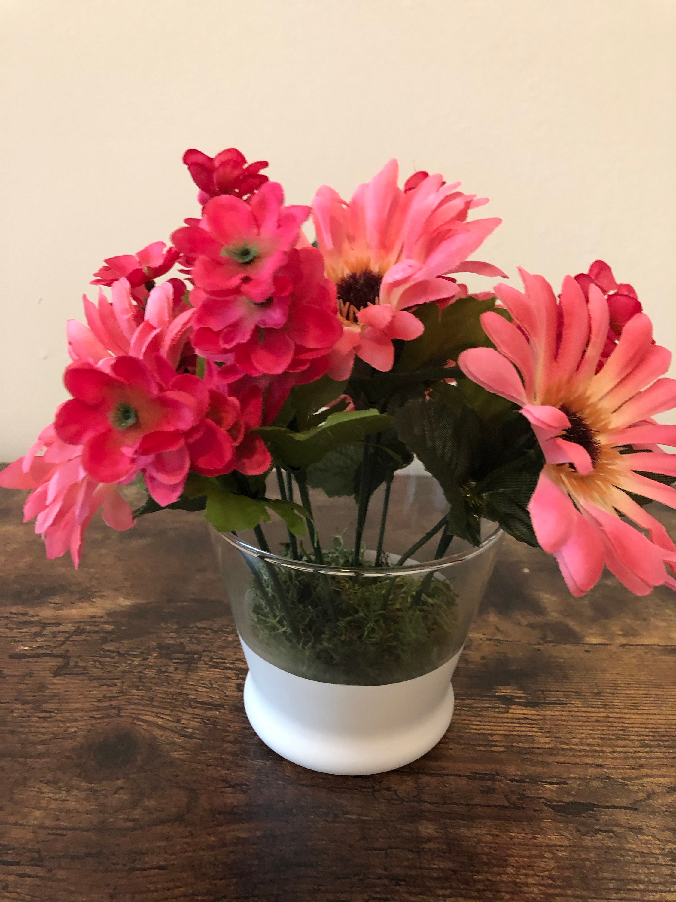 Pink Floral Arrangement White Vase Home decor Pink Decor | Etsy