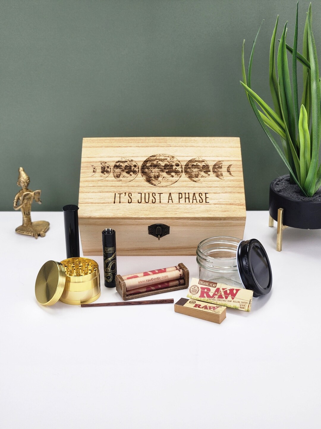 Stash Box W/ It's Just A Phase Engraving Stash Box Set W/ Grinder, Jar ...
