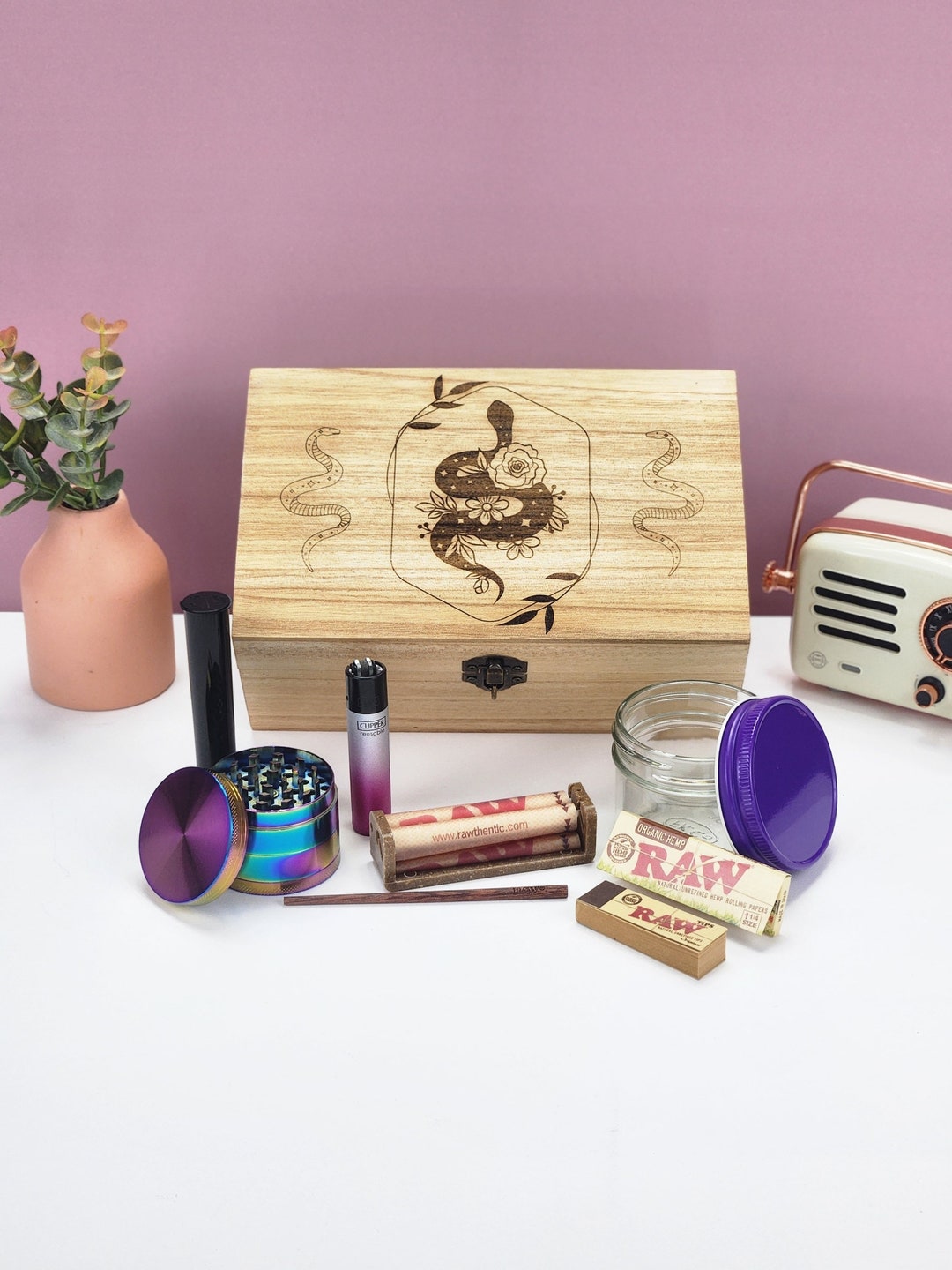 Snake & Flower Stash Box Set Weed Storage Box, Unique Gift for Stoner ...