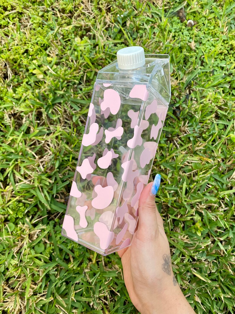 Cow Print Milk Carton | Baby Pink, Baby Blue and Black | Water Bottle ...