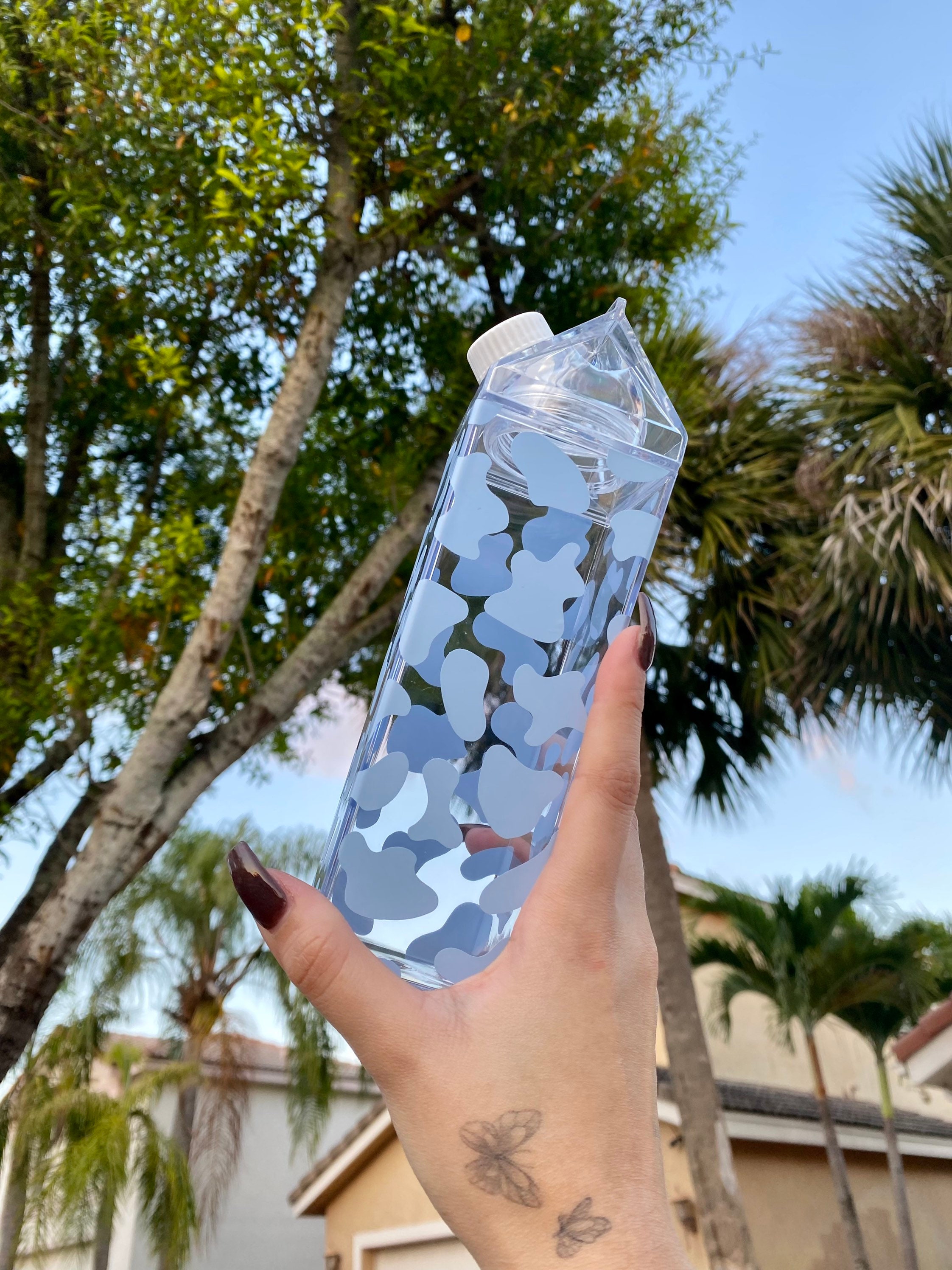 Cow Print Milk Carton | Baby Pink, Baby Blue and Black | Water Bottle ...