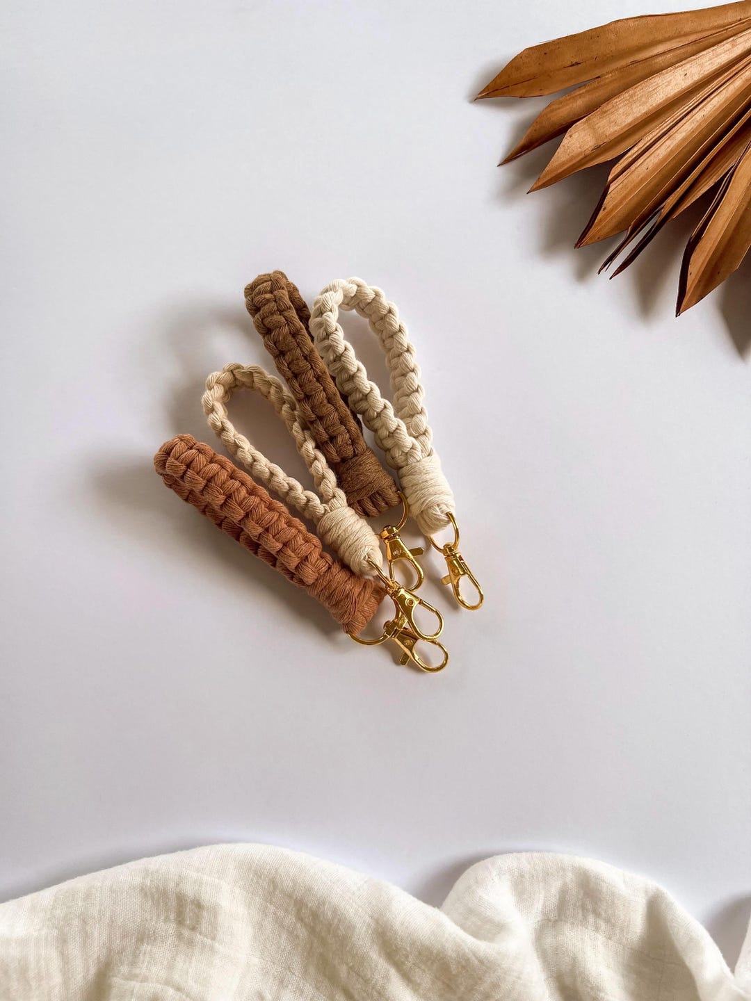 Mini Square Knot Macrame Finger Wristlet - Handmade Boho Keychain ...