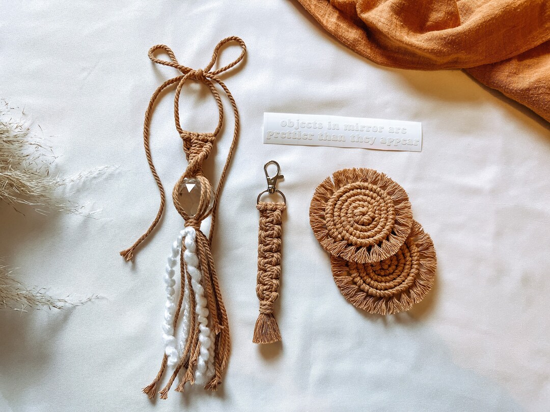 Macrame Car Accessory Bundle / Macrame Suncatcher Charm / Macrame Car ...