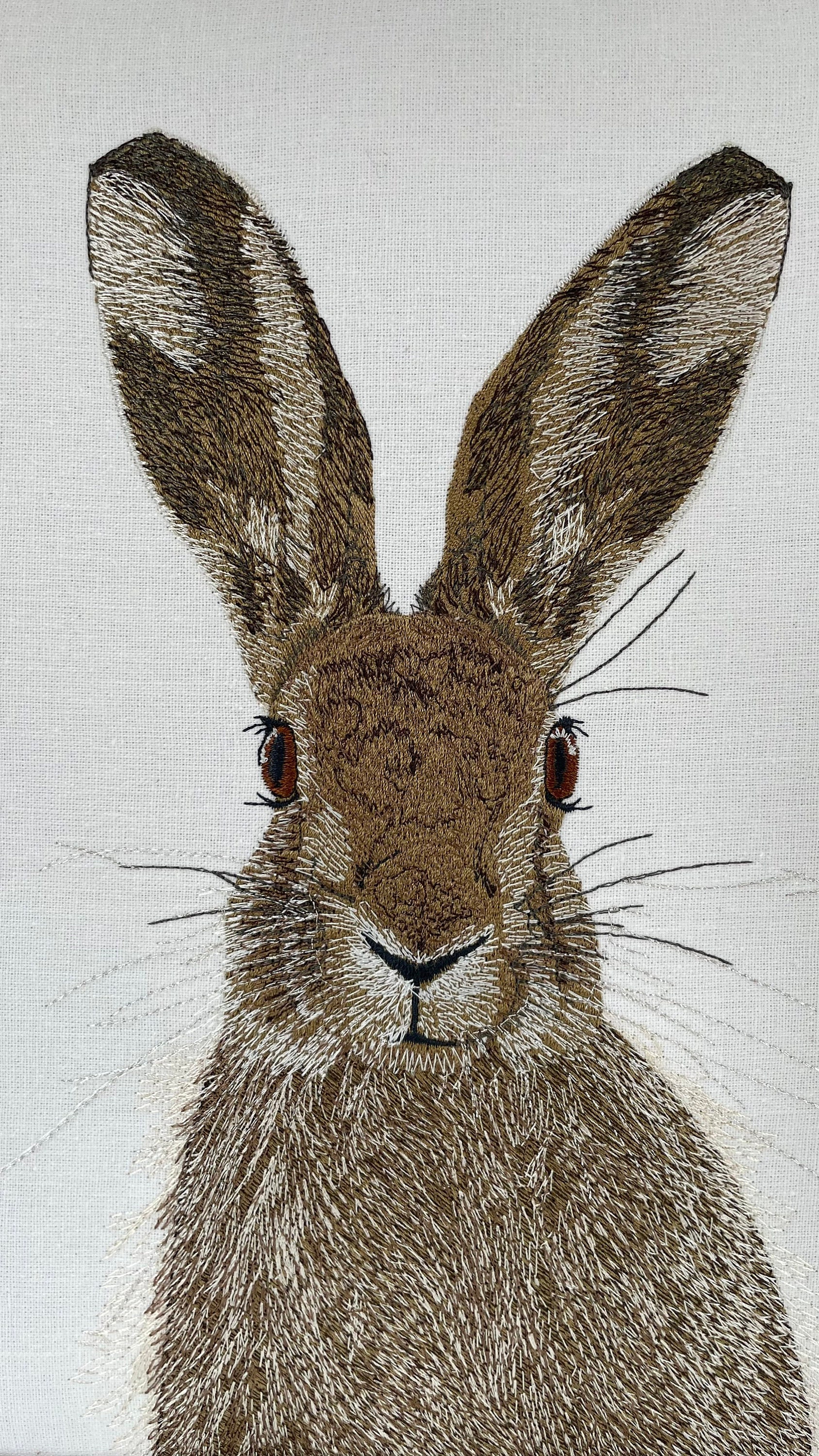 Large Hare Framed Embroidered Textile Art Handmade in the Yorkshire ...