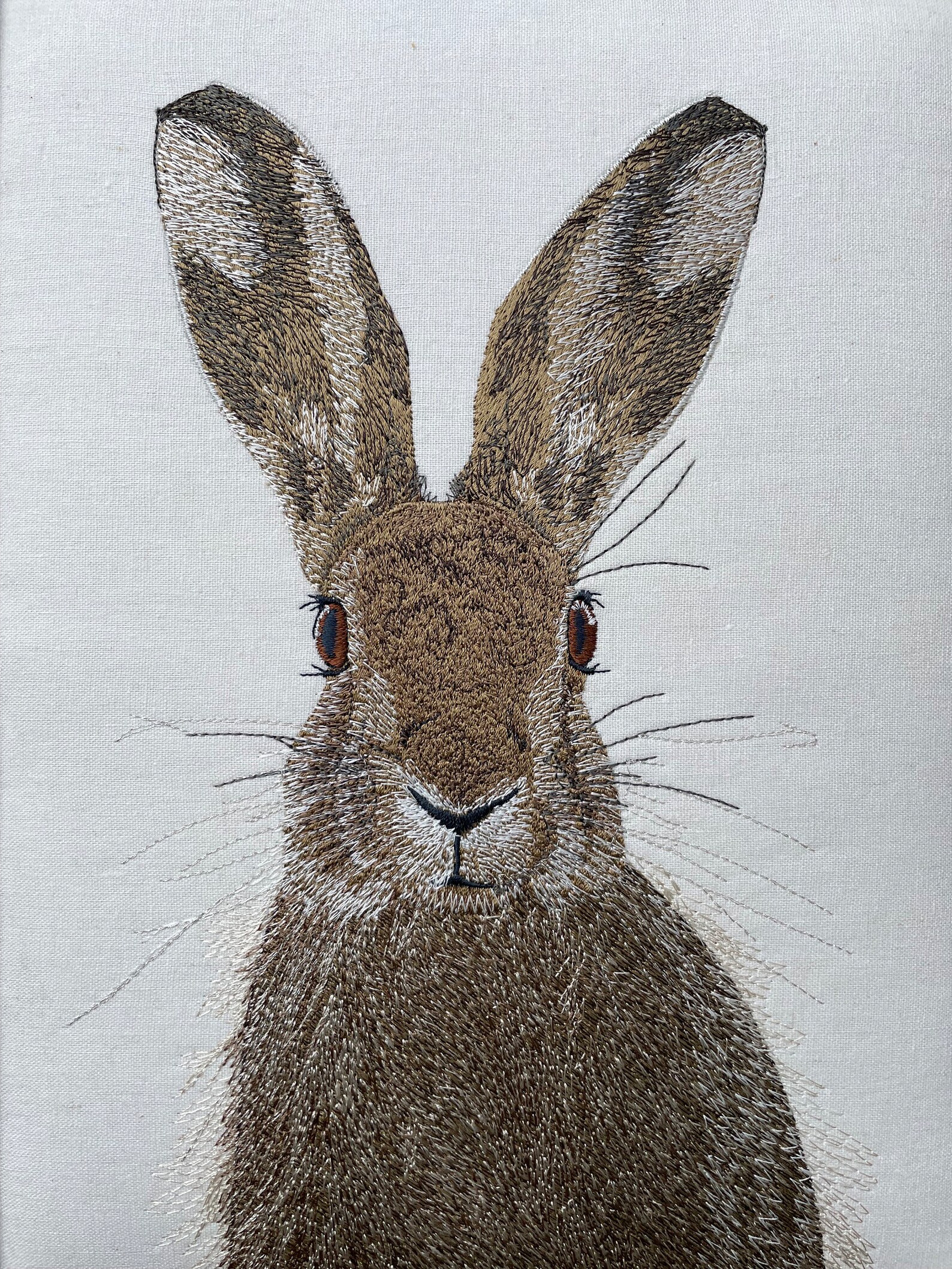 Large Hare Framed Embroidered Textile Art Handmade in the Yorkshire ...