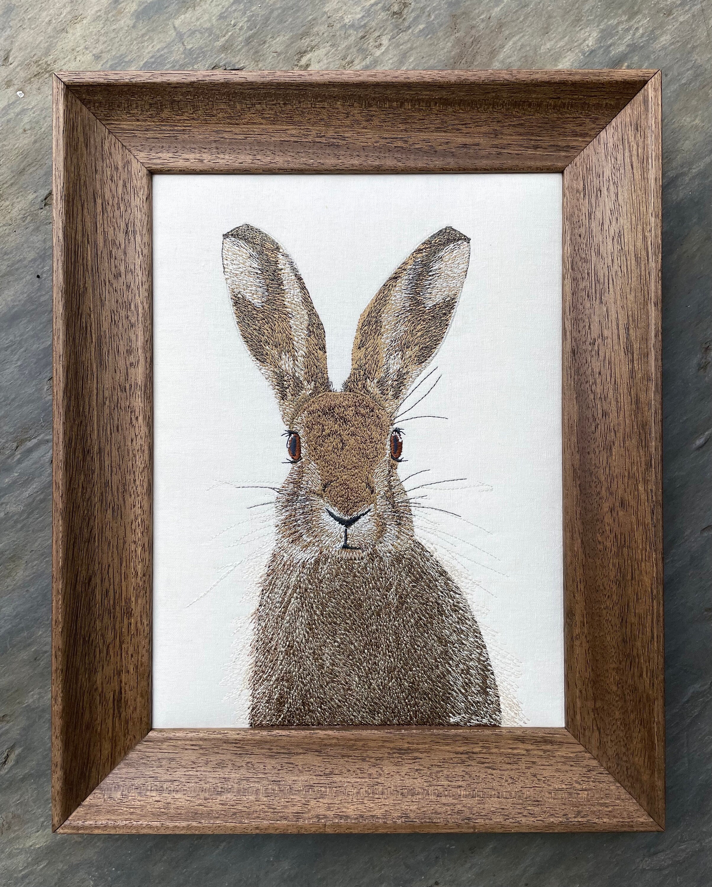 Large Hare Framed Embroidered Textile Art Handmade in the Yorkshire ...