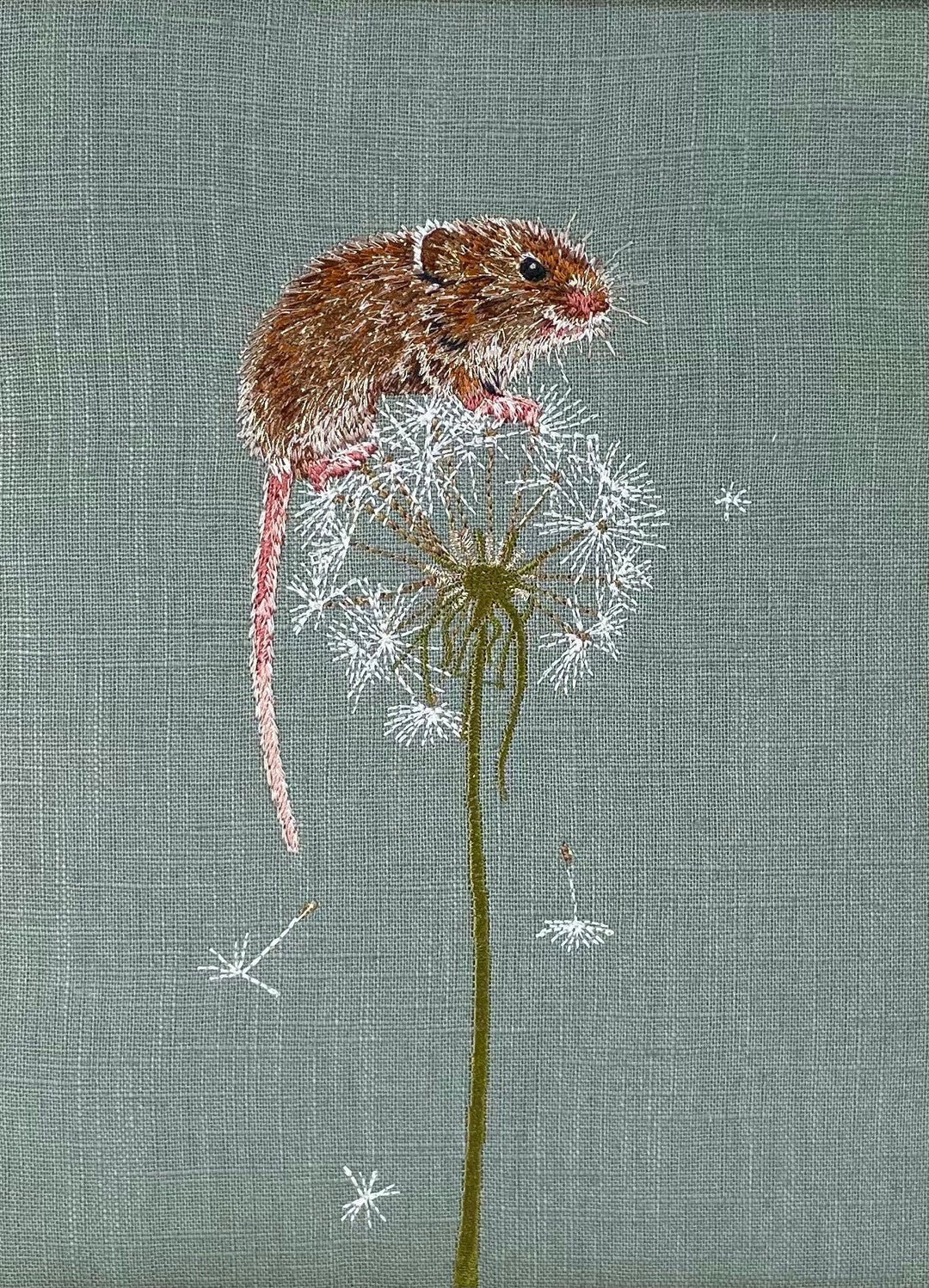 Harvest Mouse & Dandelion Framed Embroidered Textile Art Handmade in ...