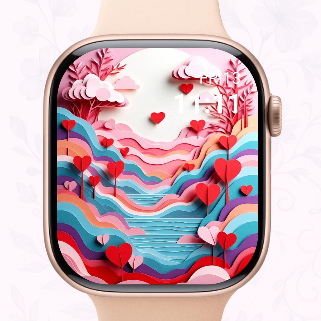 Paper Heart Valley Apple Watch Wallpaper – Valentine Watch Face - Etsy ...