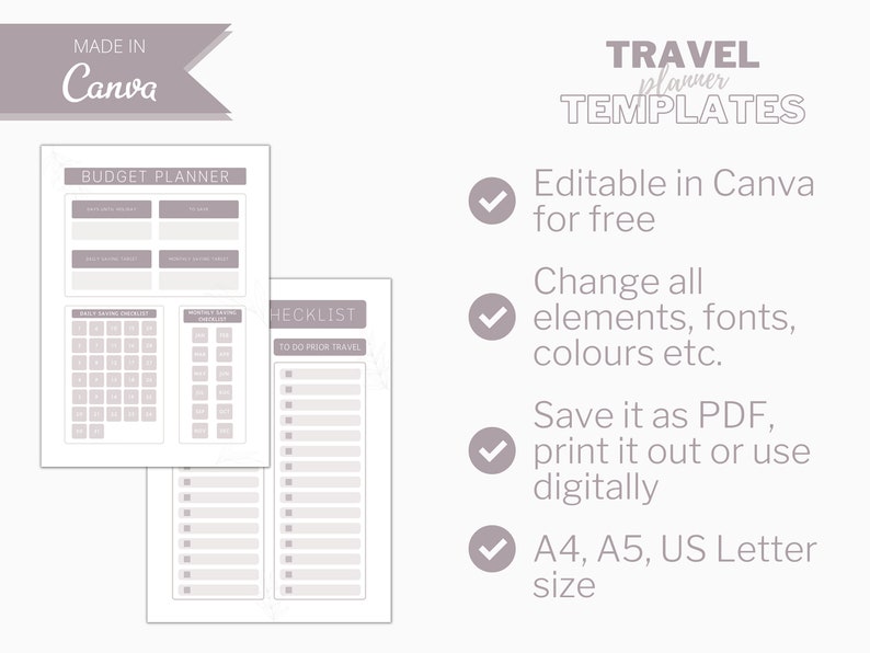 Editable Canva Travel Planner Template Printable Digital - Etsy UK