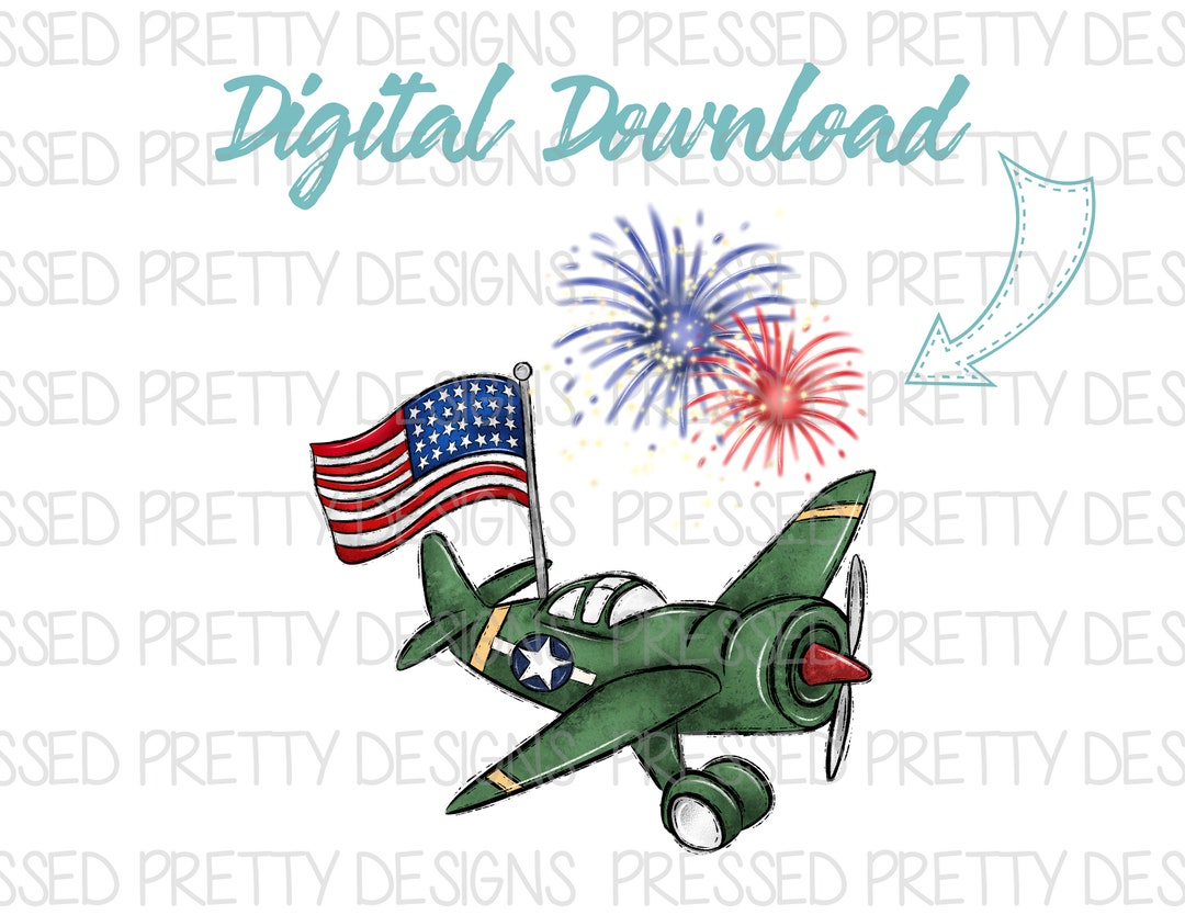 Patriotic Airplane PNG, Fourth of July Sublimation Design, Fireworks ...