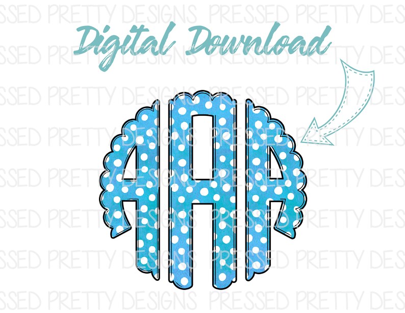 Scallop Monogram PNG, Blue Polka Dot Font, Monogram Font, Full Alphabet ...