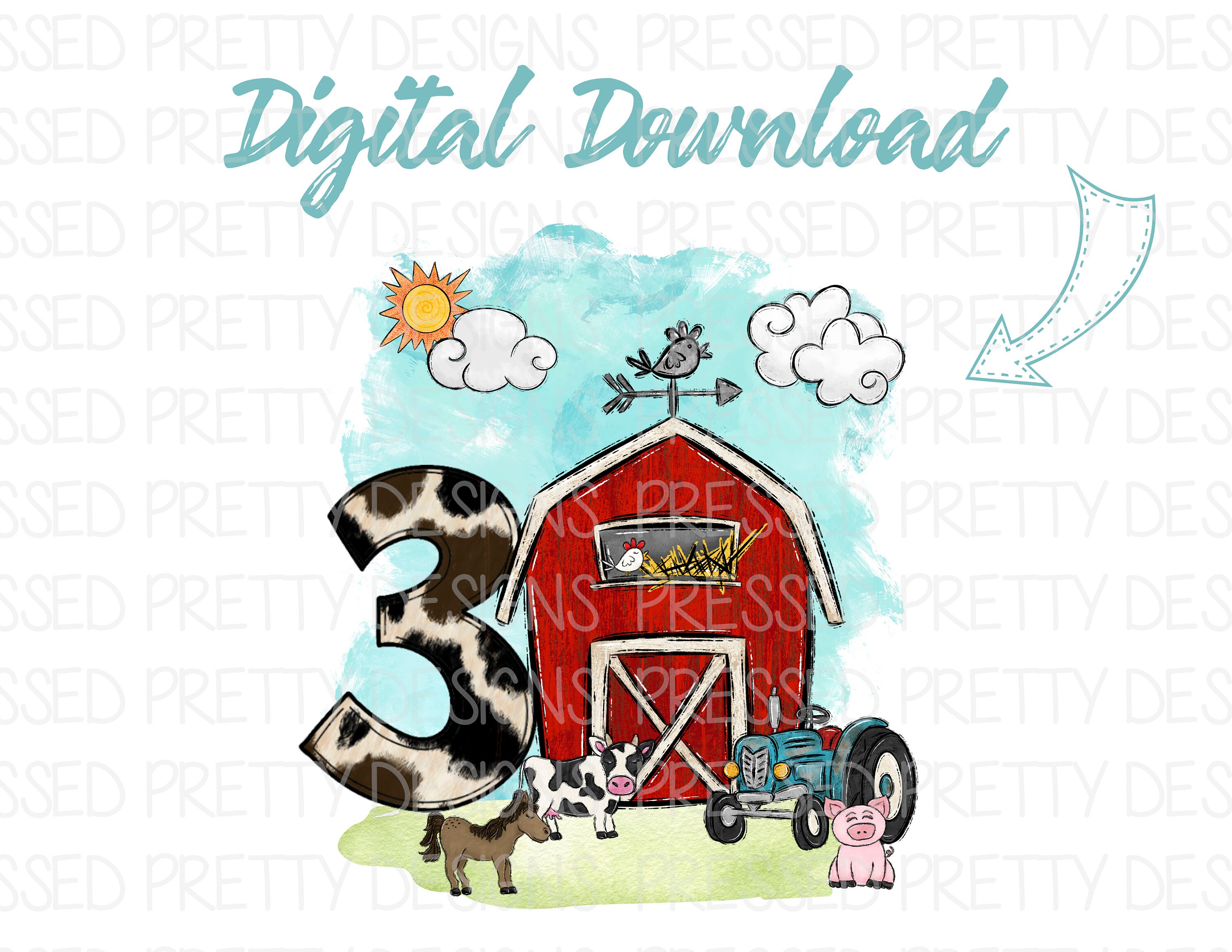 Farm 3rd Birthday PNG, Kids Third Farm Birthday Printable Design, Farm ...