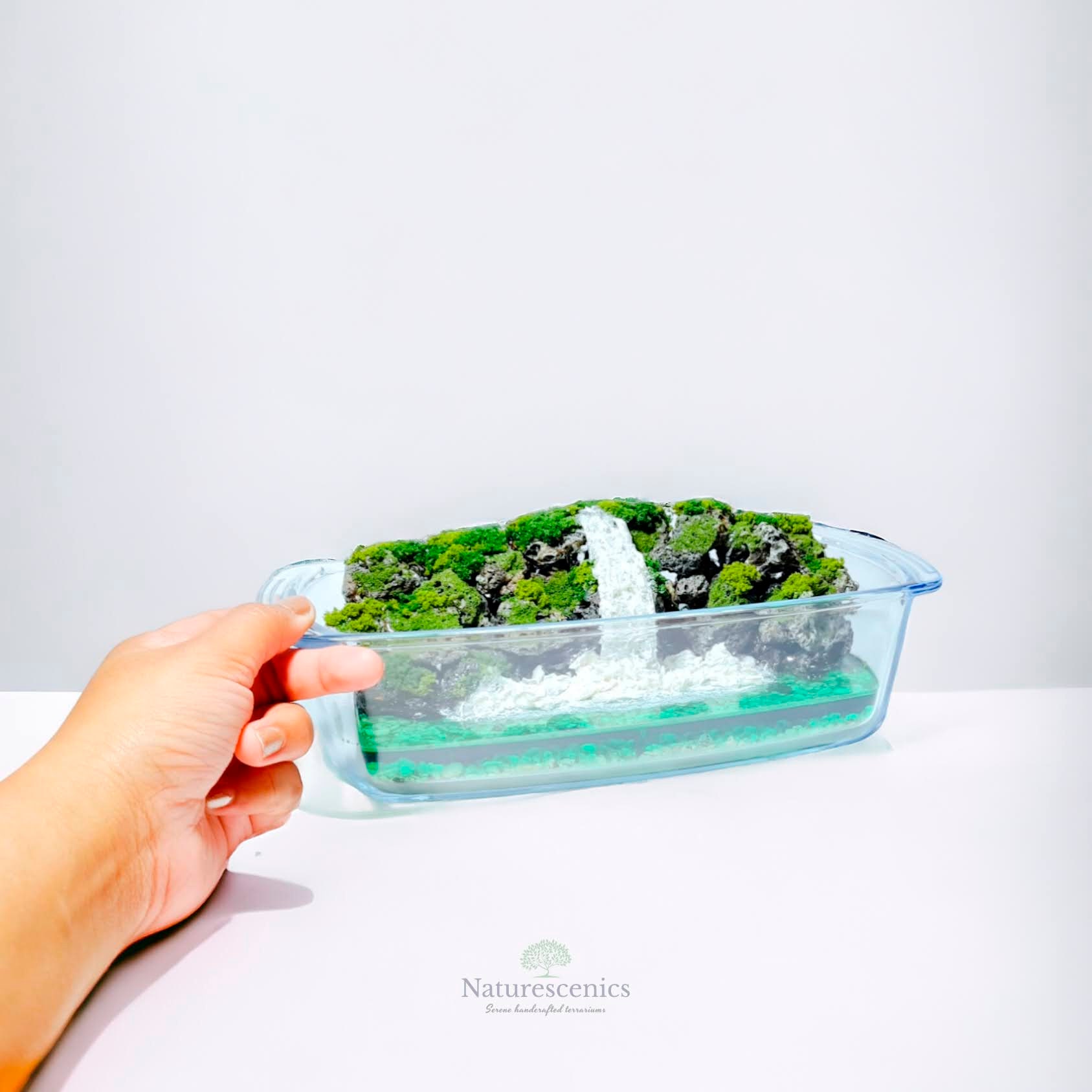 Waterfall Terrarium, Glass Dish, Glass Terrarium, Miniature Waterfall ...