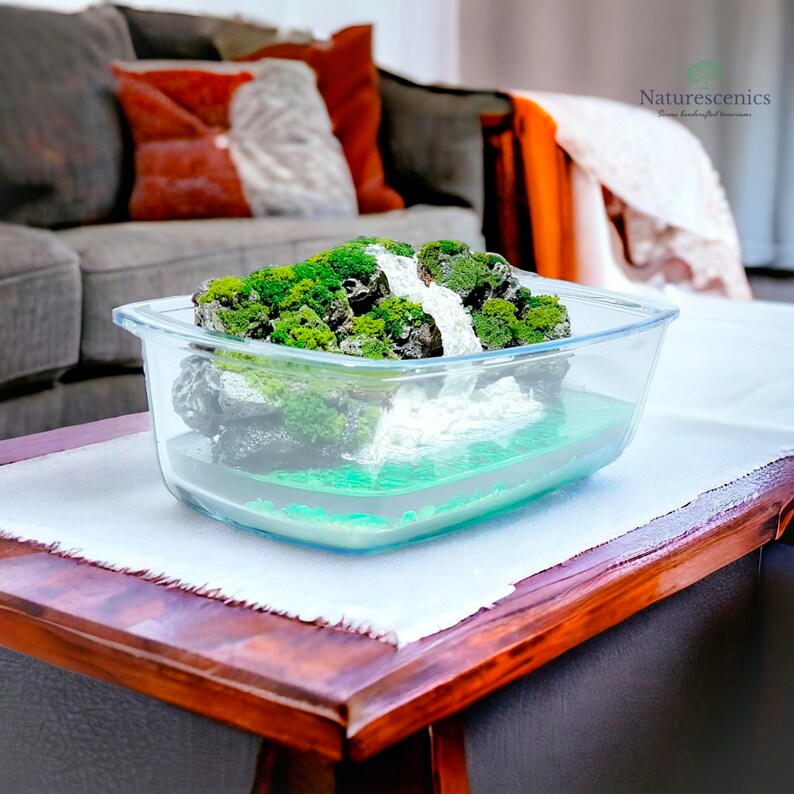 Waterfall Terrarium, Glass Dish, Glass Terrarium, Miniature Waterfall ...